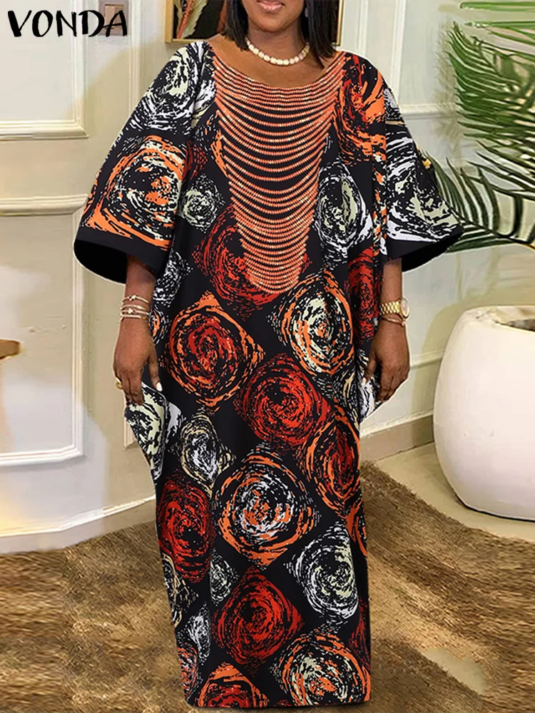 Plus Size VONDA Women Foral Printing Bohemian Maxi Dress 2025 Causal ...