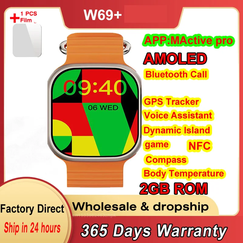 AMOLED-Microwear-W69-Smart-Watch-2GB-ROM-Series-9-Body-Temperature-GPS-Tracker-Compass-NFC ...