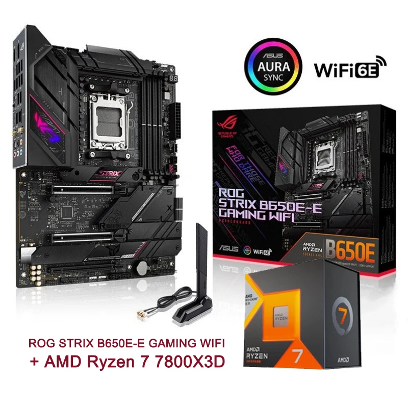 Placa-Mãe e Processador B650, R7 7800X3D, Jogos ROG STRIX B650E-E, WiFi, ATX, Soquete DDR5, AM5 ...
