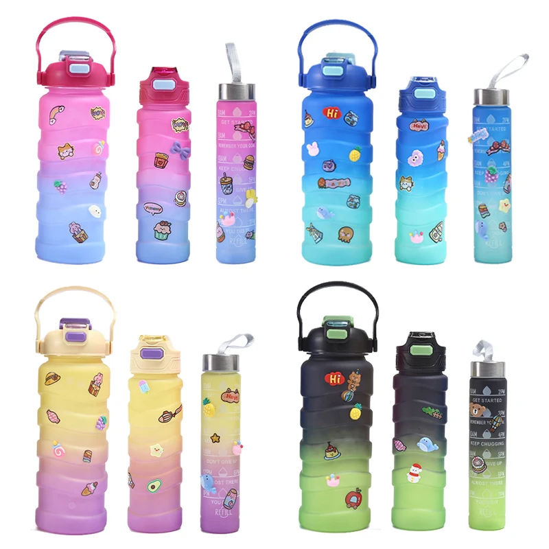 Large-Capacity-Gradient-Plastic-Cup-3PCS-Set-Creative-Threaded-Straw ...