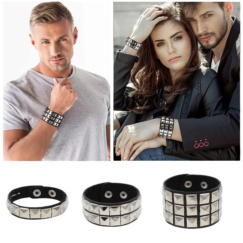 Special Leather Punk Bracelet Spikes Rivet Stud Wide Cuff Unisex Pu ...
