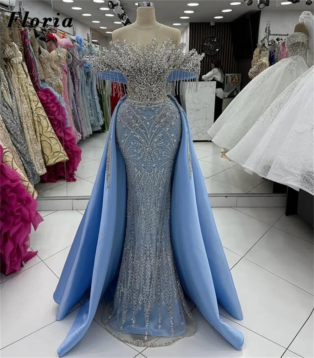 Two Pieces Beading Prom Dresses Detachable Skirt Crystals Off Shoulder ...