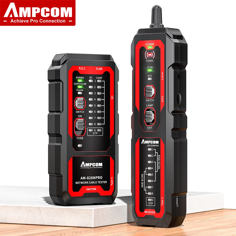 AMPCOM Network Cable Tester, Type-C Charging,100V Burn-Proof, PoE ...