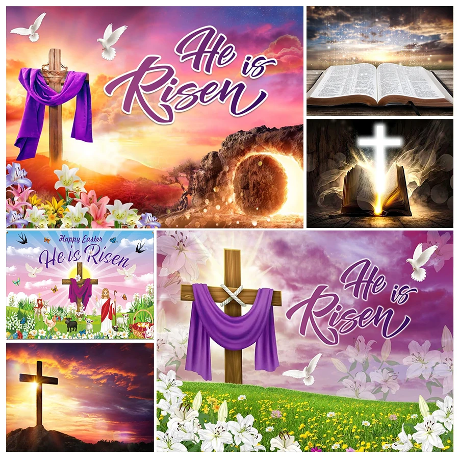 Easter Jesus Backdrop He Is Risen Background Banner Easter Resurrection ...