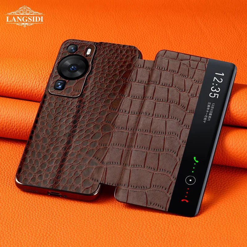Original-Cowhide-Leather-Smart-Flip-Case-for-Huawei-P60-Pro-P60Pro-P50 ...