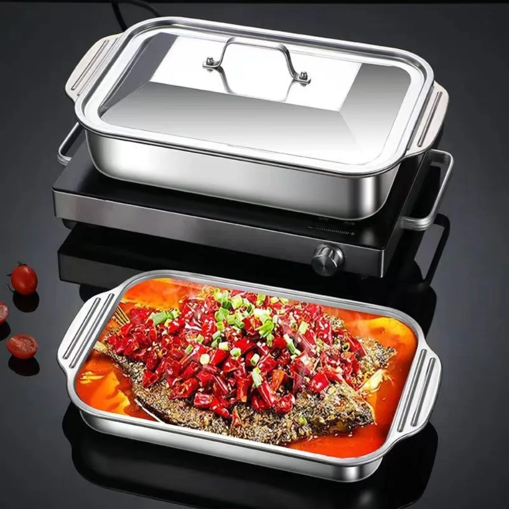 Stainless Steel Grilled Fish Pan with Lid Rectangular Roaster Pan Non ...