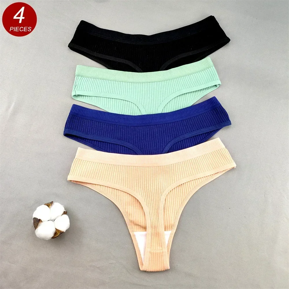 Tanga-de-algod-n-para-mujer-ropa-interior-brasile-a-de-Color-s-lido-sin ...