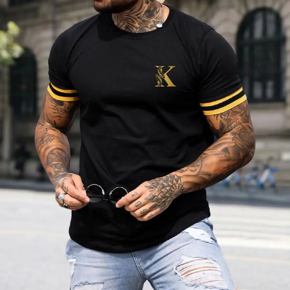 K-Letter-Print-Men-T-shirt-Letter-K-Print-Sport-Tee-Shirt-O-Neck-Solid ...