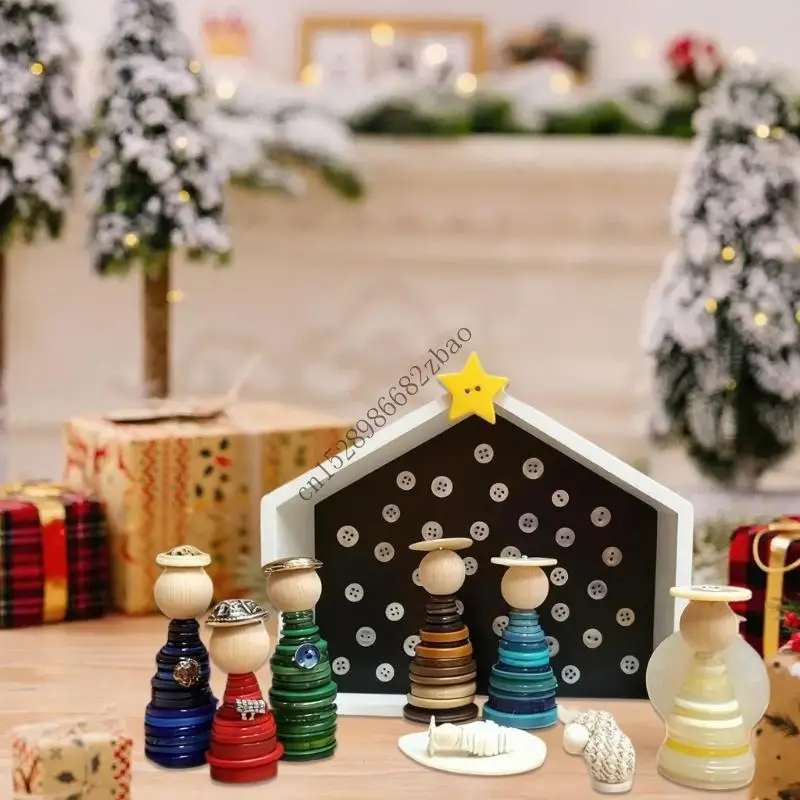 H7EA DIY Button Christmas Ornament Kits Christmas Nativity Scene Button ...