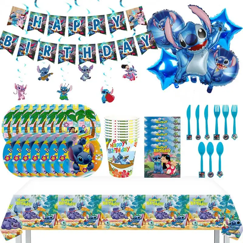 Disney vajilla desechable de Lilo y Stitch para fiesta de cumpleaños, plato, taza, globo ...