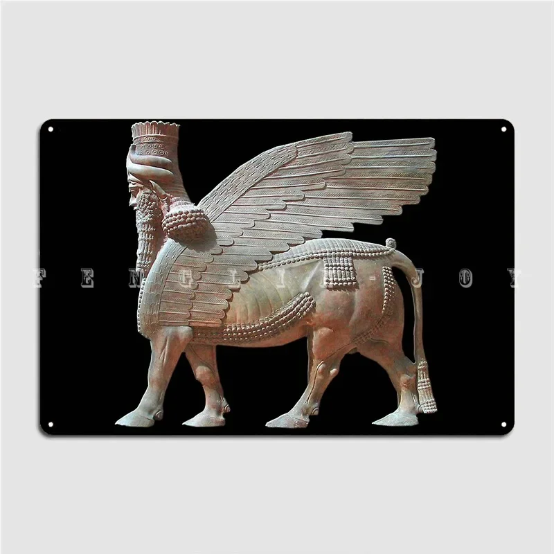 Assyria-estatua de toro alado de cabeza humana asiria, póster negro de ...