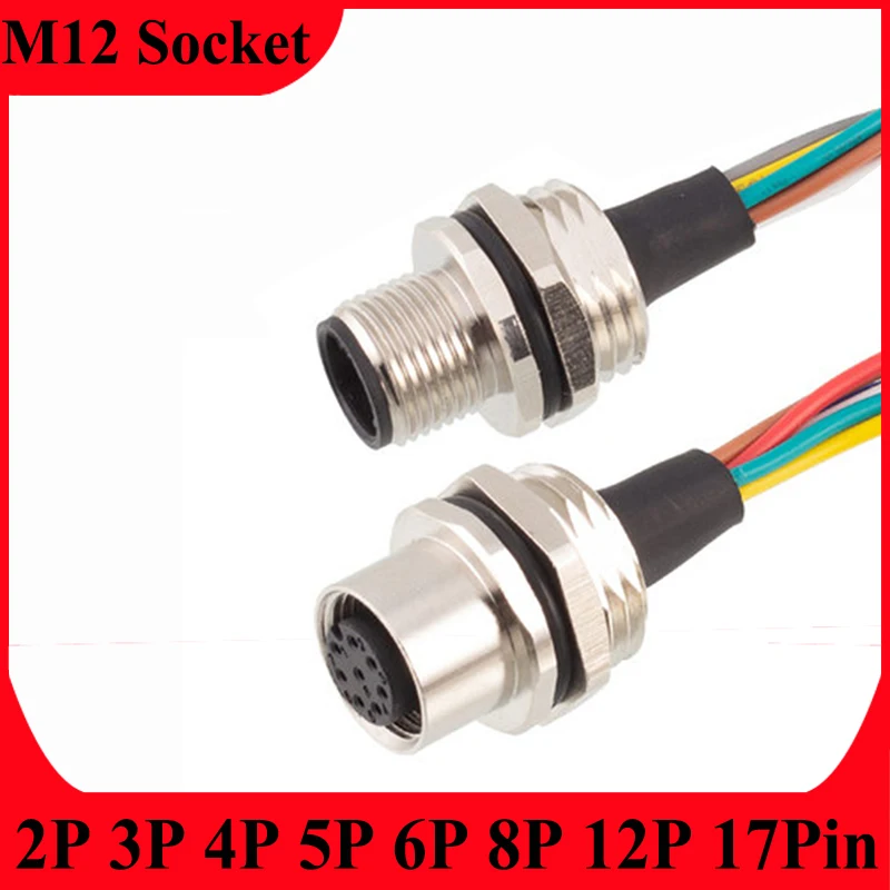 M12 2P 3P 4P 5P 6P 8P 12P Waterproof IP67 Aviation Male Female Socket ...