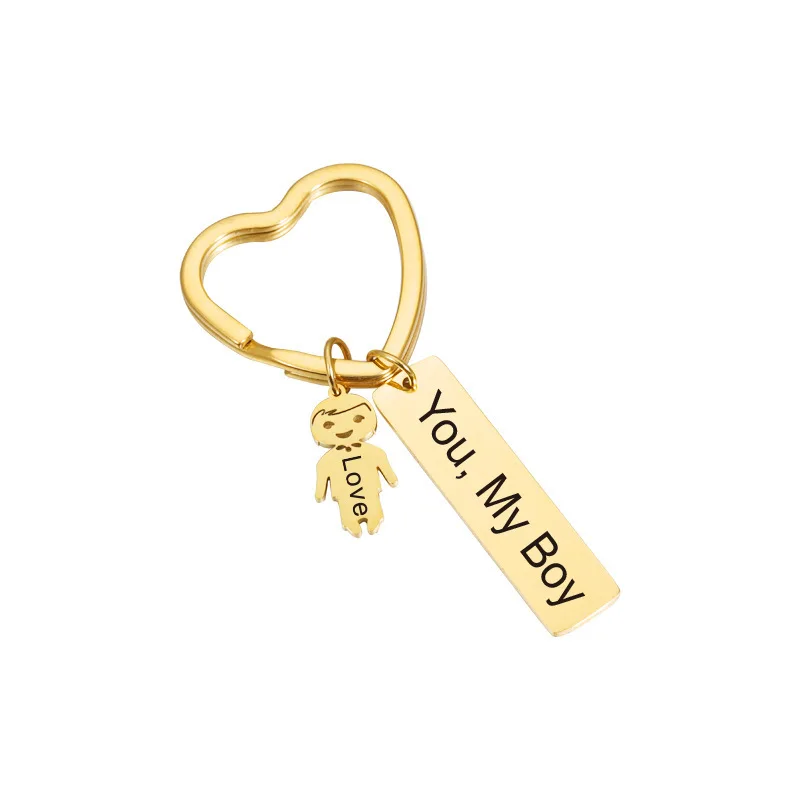 Personalized Simple Couple Keychain Stainless Steel Boy Girl Long Pendant