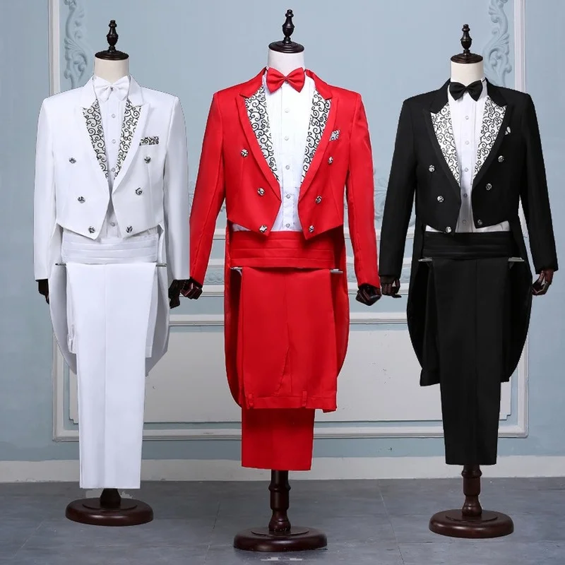 Tuxedo Tailcoat Magician Costume Singer Host Blazer Suits Men's ...