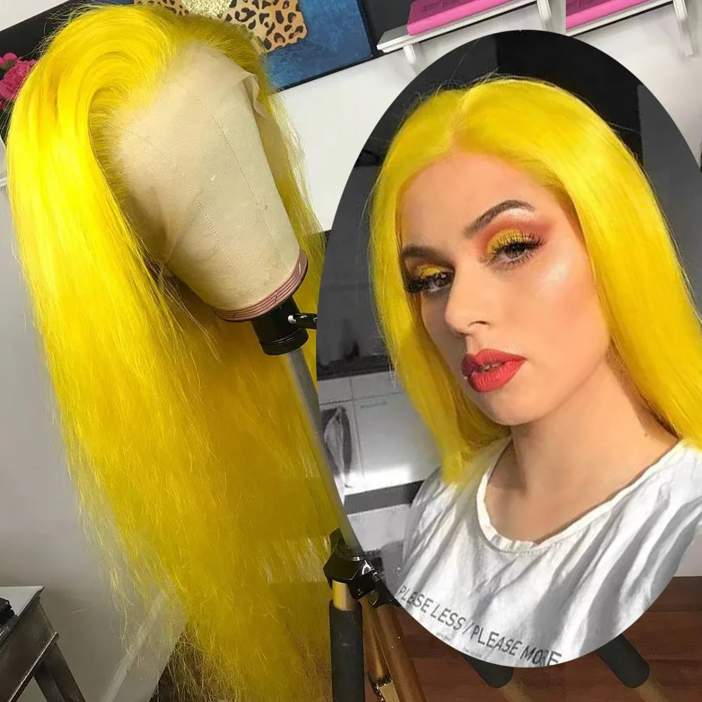 WIF Yellow Beauty Long Straight Lace Front Wig Silk Straight Bright ...