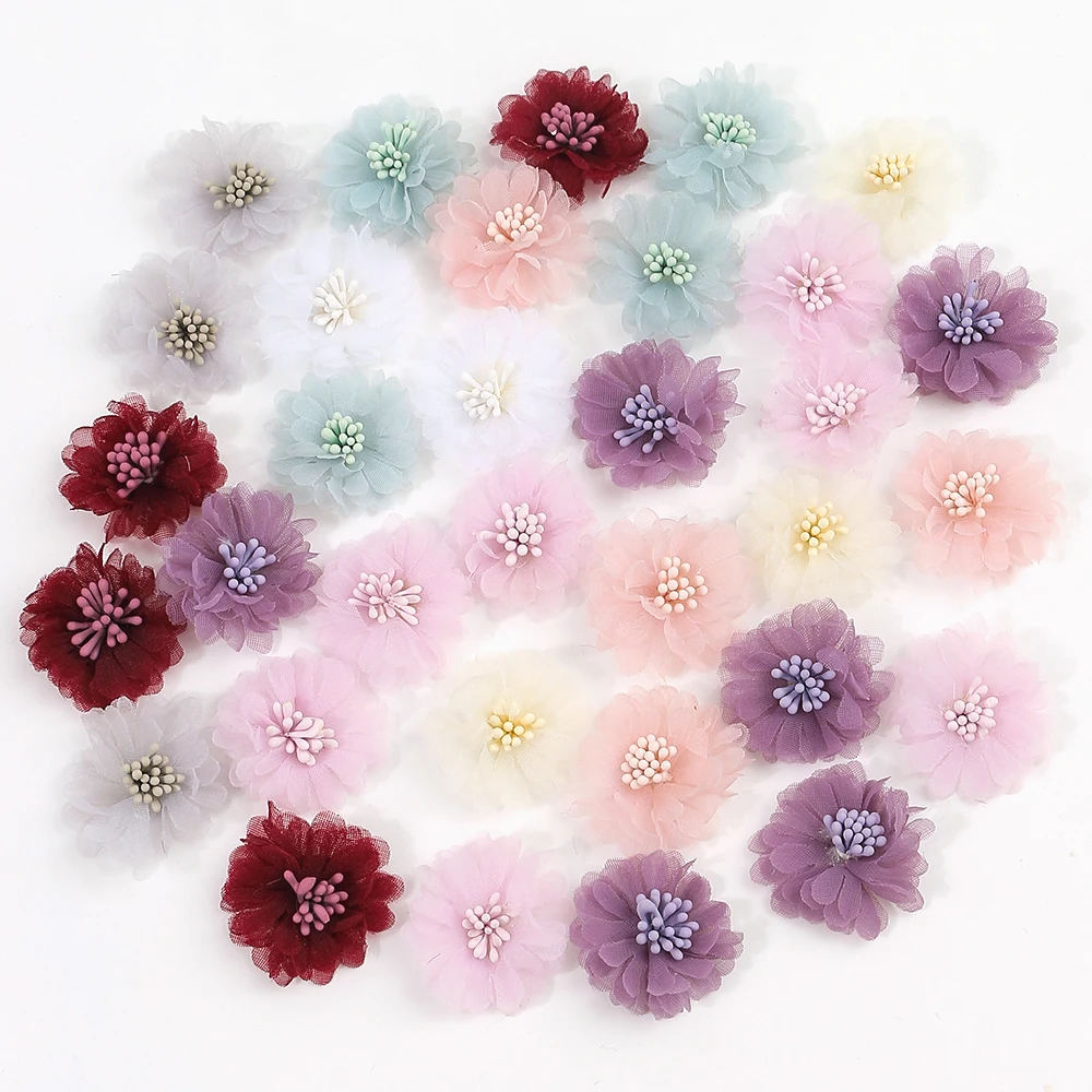 10Pcs 4cm Chiffon Flowers Head Chiffon Yarn Artificial Rose Flower ...