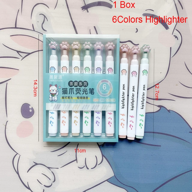 6Pcs/Set Cartoon Cat Paw Highlighter Fluorescent Marker Pen Student Art ...