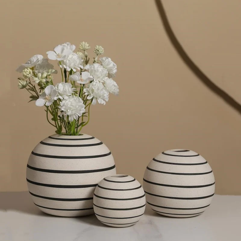 Ceramic-Vase-Striped-Geometric-Spheres-Flower-Arrangement-Accessories ...