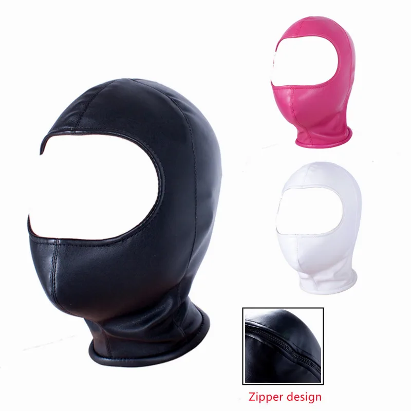 Unisex Open Eyes Leather Head Hood with Zipper Sexy Fetish Tight Fitting Mask for Cosplay Party ...