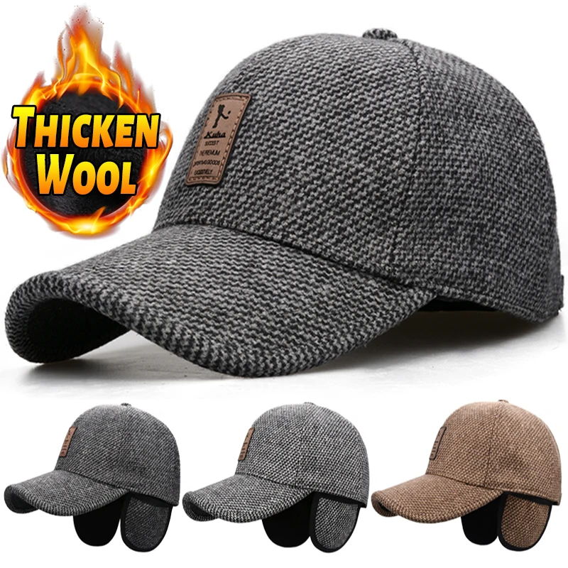 Retro-Wool-Winter-Hats-For-Men-Ear-Cover-Cap-Sport-Golf-Baseball-Caps ...