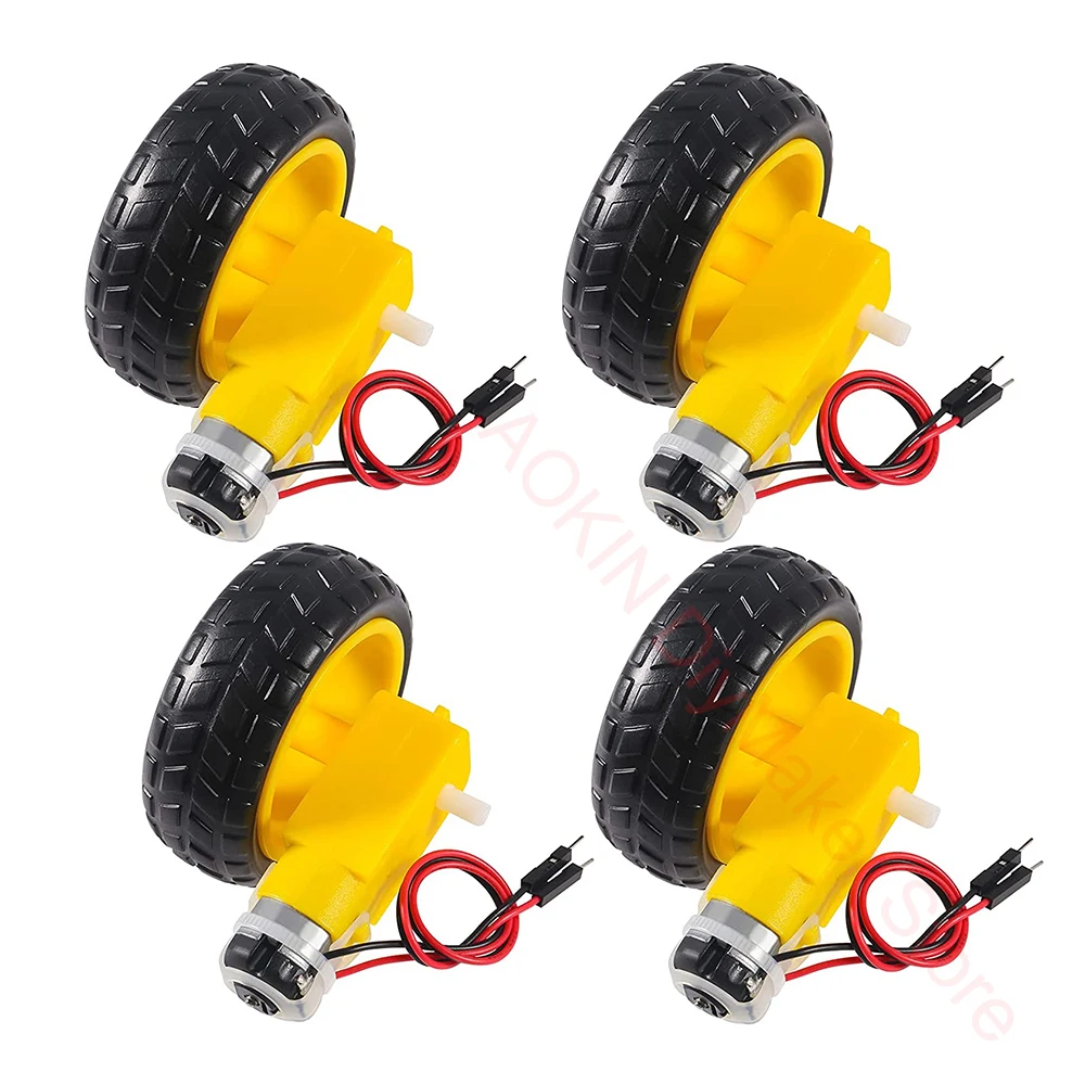 4-pcs-DC-Electric-TT-Gear-Motor-Wheel-Kit-3-6V-Dual-Shaft-Geared-TT ...