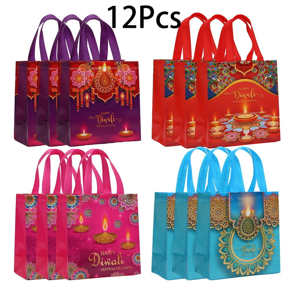 12Pcs Happy Diwali Theme Non-Woven Gift Packing Bag Candle Shopping ...