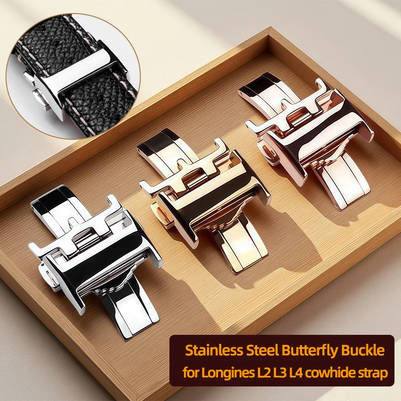 Stainless Steel Butterfly Buckle 14mm 16mm 18mm for Longines L2 L3 L4 ...