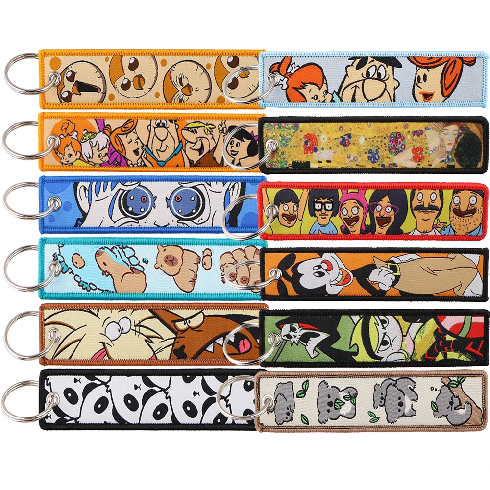 Embroidery-Key-Fobs-Holder-Key-Tag-Cartoon-Oil-Painting-Pattern-Key ...