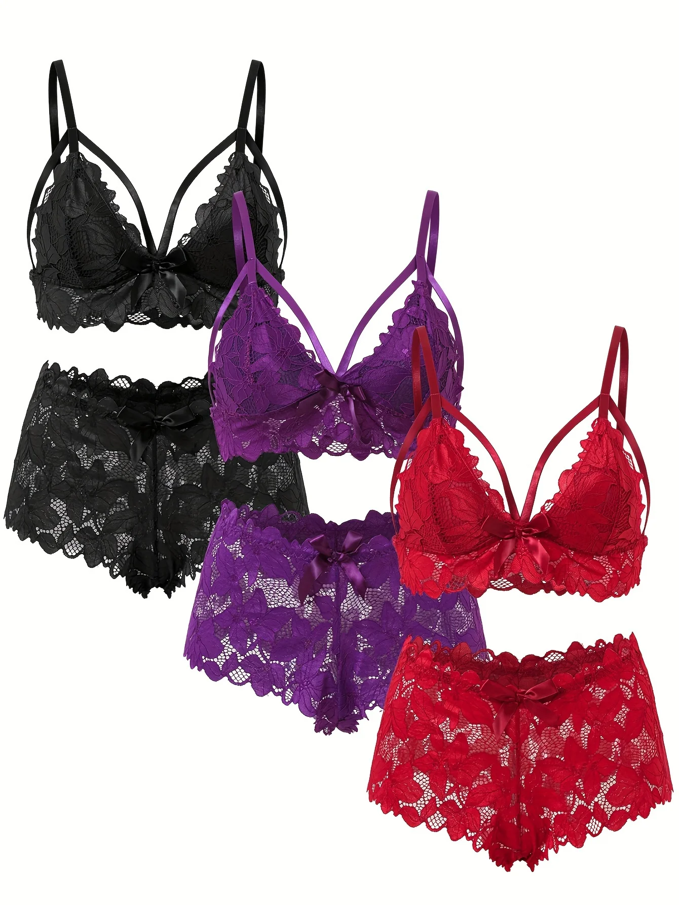 Conjunto-de-lencer-a-Sexy-de-talla-grande-para-mujer-encaje-Floral-ribete-festoneado-lazo ...