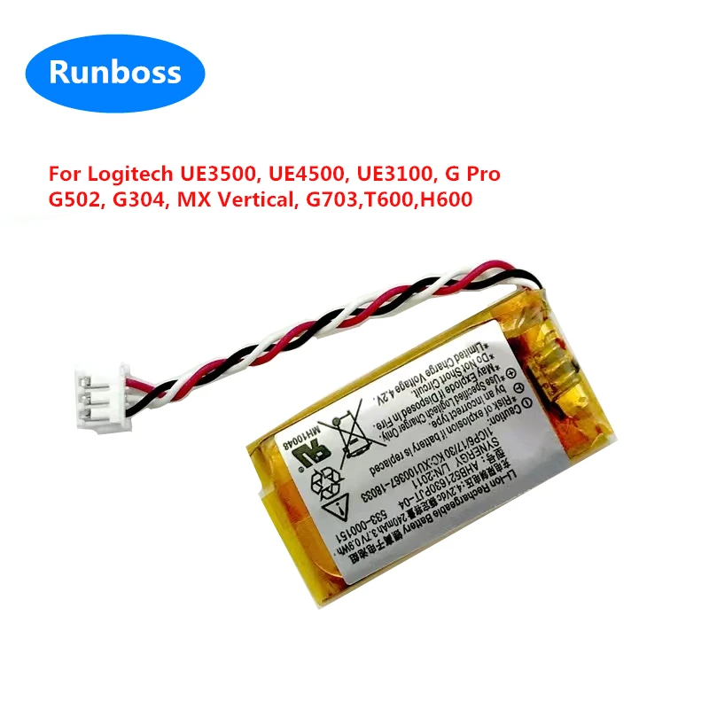 New-Li-Polymer-240mAh-AHB521630-Replacement-Battery-For-Logitech-H600 ...