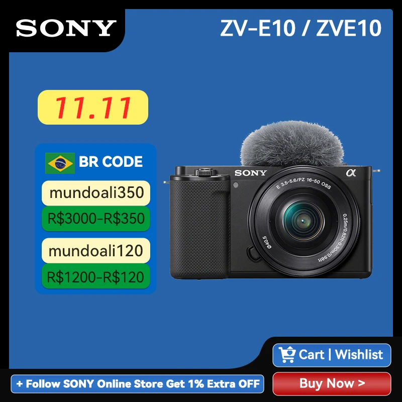 Sony alpha ZV E10 zve10 APS C câmera digital profissional sem espelho da câmera do vlog da e ...
