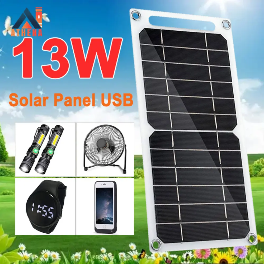 13W-Solar-Panel-5V-USB-Portable-Power-Outdoor-Monocrystalline-Silicon ...
