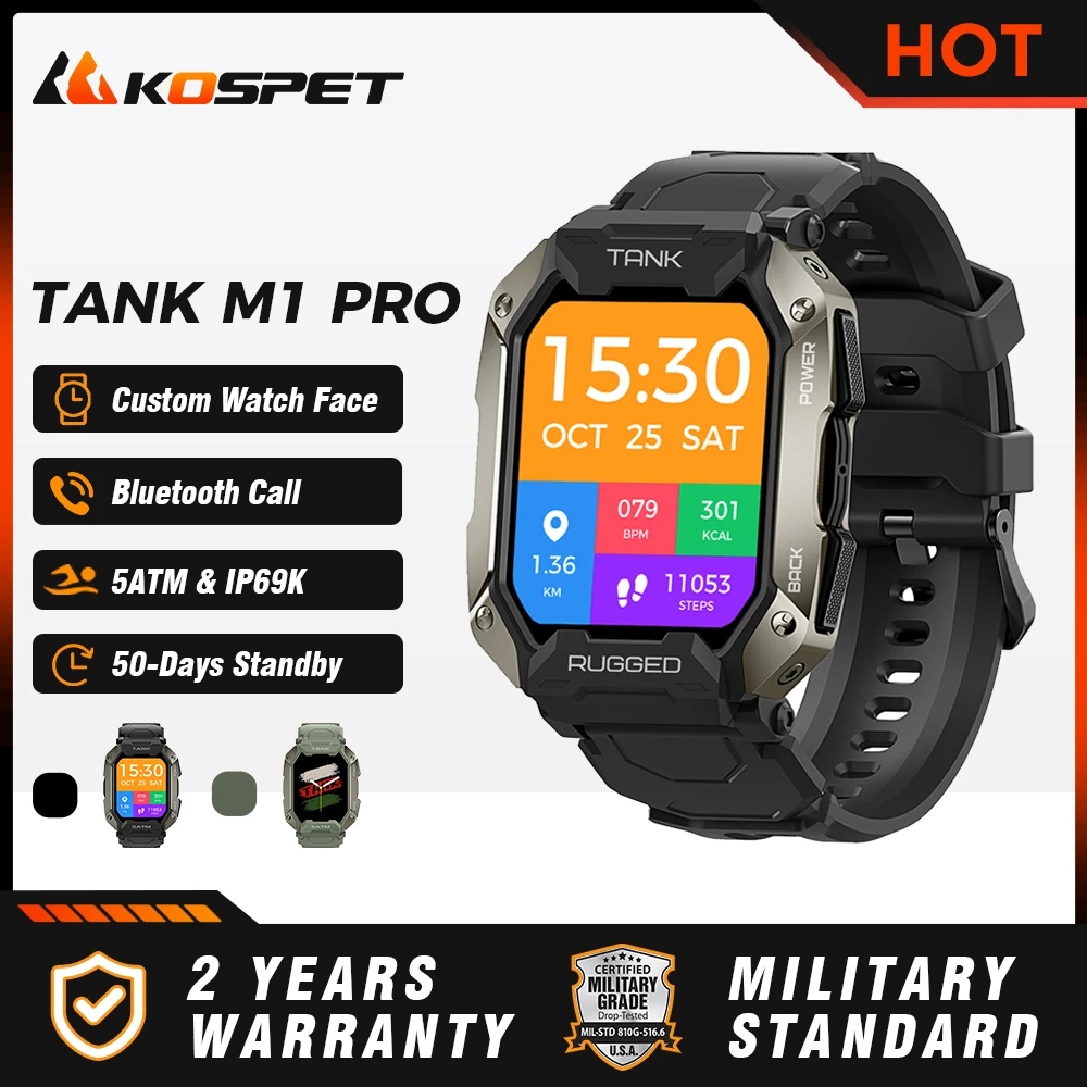 KOSPET TANK M1 PRO Smartwatch Men Answer/Make Call IP69K 5ATM Waterproof Smart Watch Sport ...