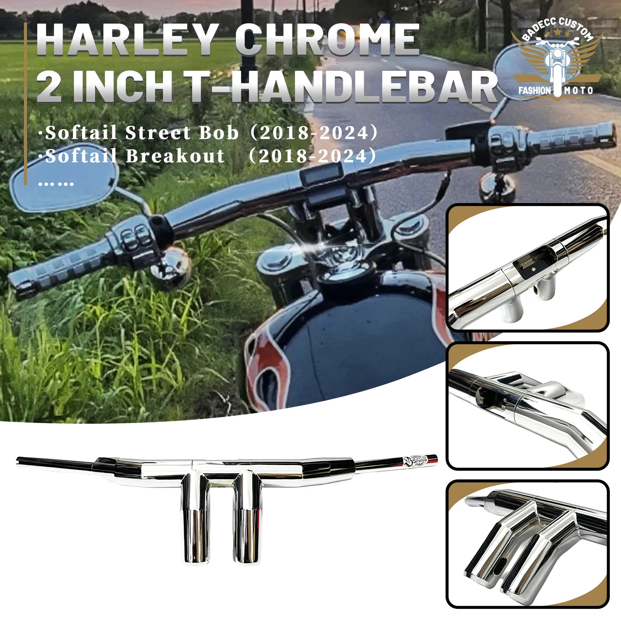 Motorcycle handlebars 2-inch T handlebars for Harley Street bob ...