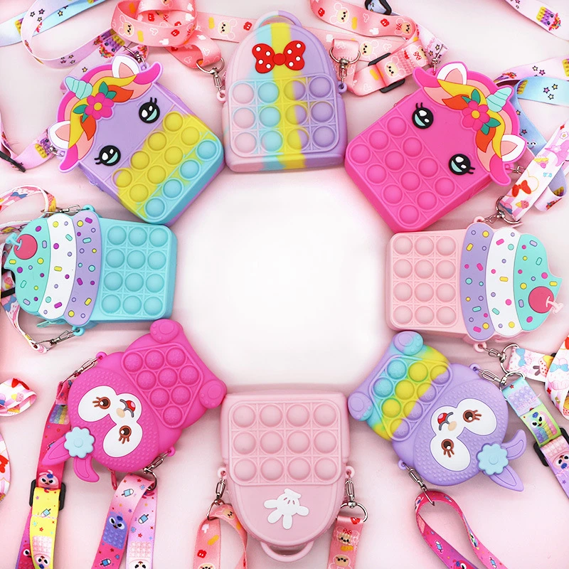 Hot Fidget Toys Stress Silicone Push Bubbles Toy Rainbow Unicorns ...