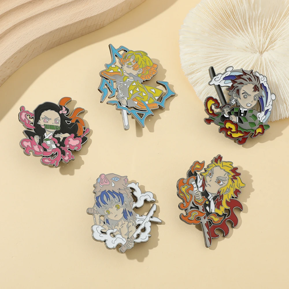 Anime-Demon-Slaye-Enamel-Brooch-Pin-Agatsuma-Zenitsu-Tanjirou-Punk ...
