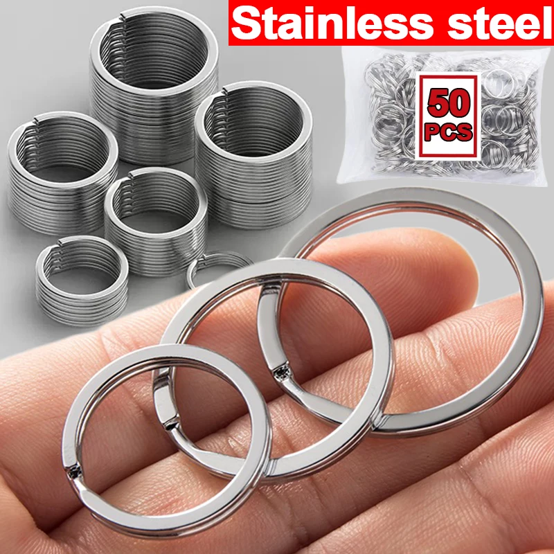 10-50Pcs-Stainless-Steel-Key-Ring-Key-Chain-25-30mm-Round-Flat-Round ...