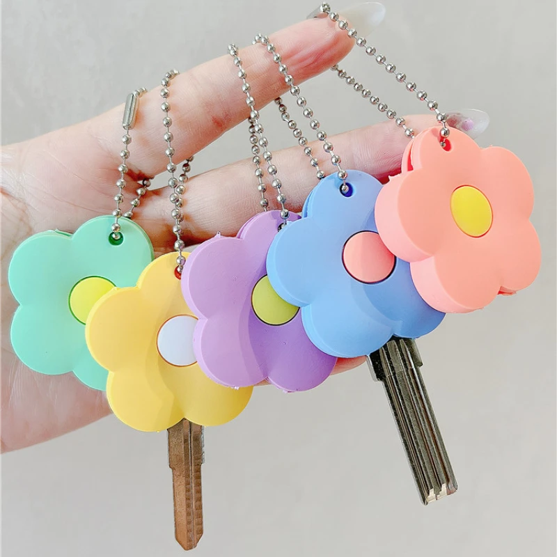 1PC Fashion Cartoon Keychain Silicone Flower Protection Key Cover Key ...