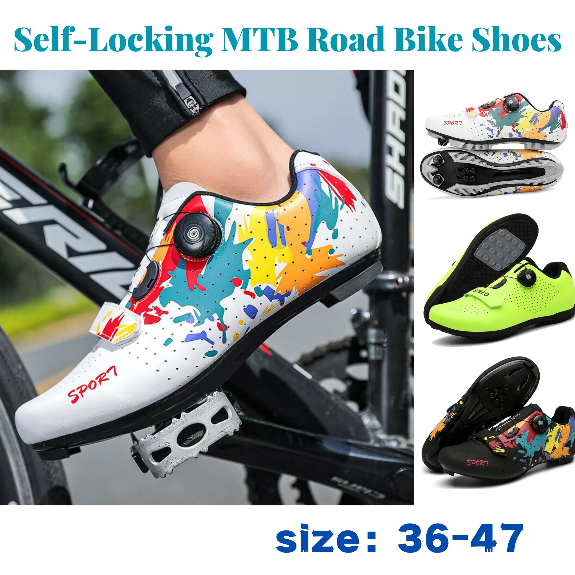 Cycling Shoes Men Women 36-47 Graffiti Self-Locking MTB Road Bike Lock ...