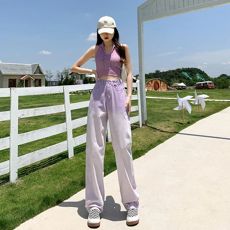 Gradient-Pink-Jeans-Fashion-Women-s-High-Waist-Washed-Distressed ...