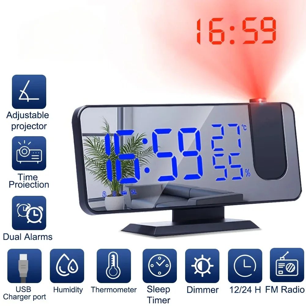 LED Digital Projection Alarm Clocks USB Electronic Ceiling Projector ...