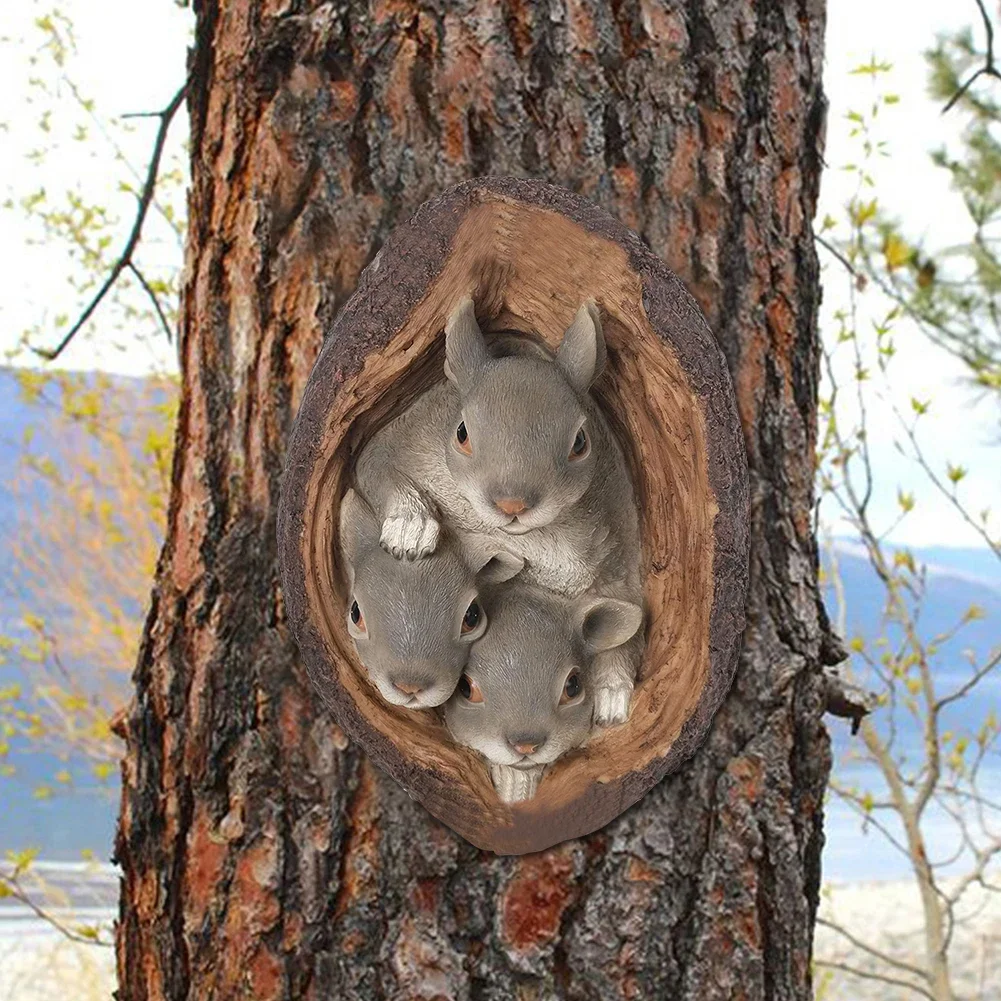 Squirrel-Tree-Hugger-Yard-Art-Outdoor-Tree-Hole-Statues-Tree-Face-Decor ...