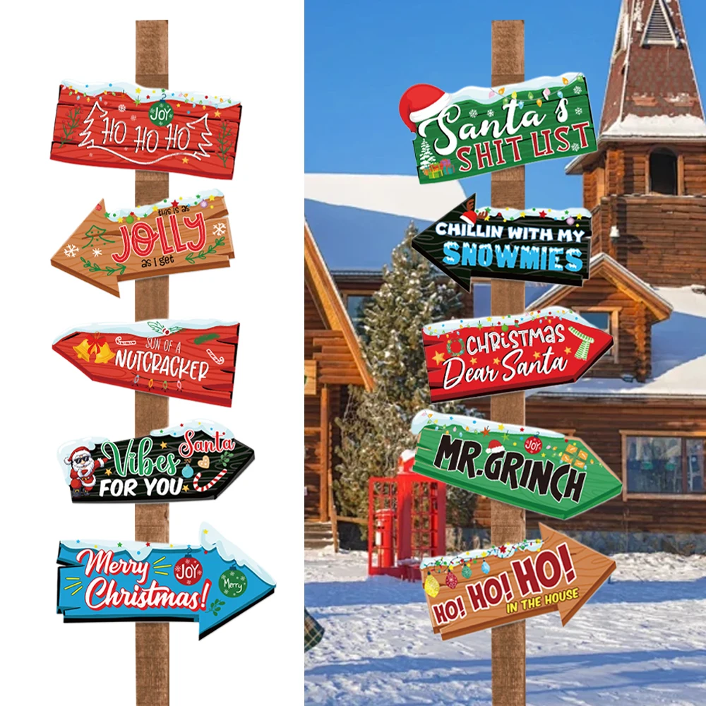 10PCS Christmas Decoration Directional Signs Cartoon Paper Sign Set DIY ...