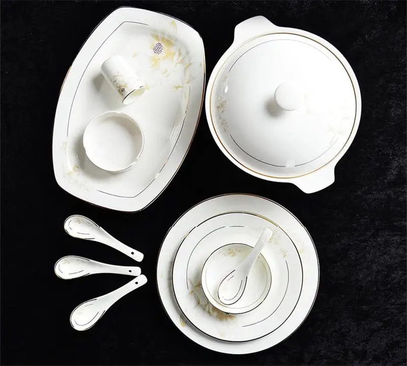 46-Piece Fine Bone China Dinnerware Set – Gold Line Design Luxury ...