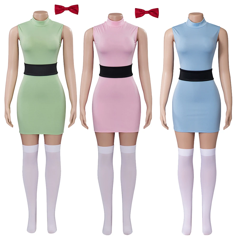 Women-Powerpuff-Cosplay-Girls-Costume-Dress-Set-Blossom-Buttercup ...
