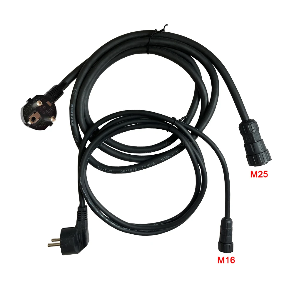 3Pin M25 or M16 Connector 2Meters AC Power Cable with EU Socket Type ...