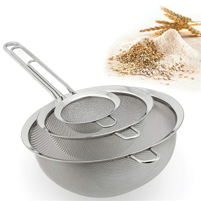1pcs Durable Stainless Steel Kitchen Flour Handheld Twill Screen Mesh ...