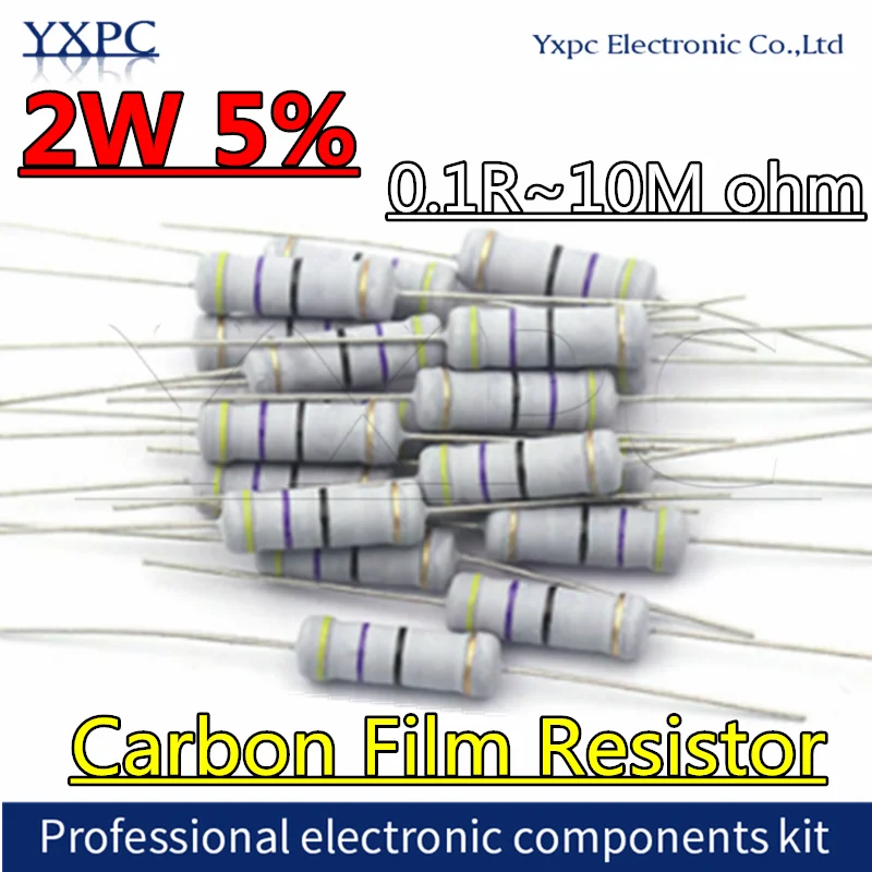 20pcs 2w Carbon Film Resistor 5% 0.1r ~ 10m 10r 22r 33r 100r 220r 330r 1k 2.2k 3.3k 4.7k 10k 22k ...