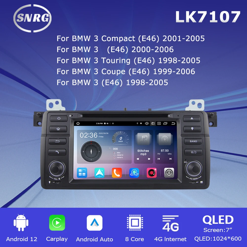 SNRG DVD 1 Din Android 12 Radio Multimedia For BMW E46 M3 3er Rover 75 ...