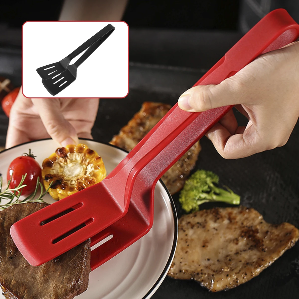 Stainless-Steel-Food-Tongs-Steak-Clip-3In1-Multifunctional-Silicone ...